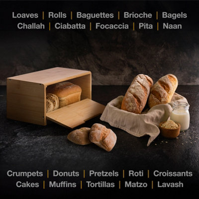 Woodluv Bread Bin Countertop Bread Storage for Kitchen With Drop Down ...