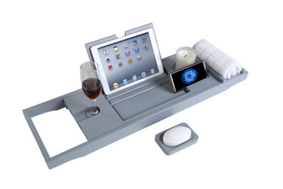 Woodluv Extendable Luxury Bamboo Bathtub Caddy/ Bath Bridge/ Bath Tray ...