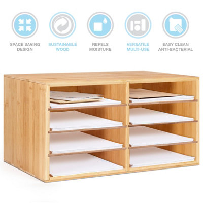 Woodluv Large Bamboo Desktop File Sorter A4 Office Home Document ...