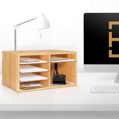 Woodluv Large Bamboo Desktop File Sorter A4 Office Home Document ...