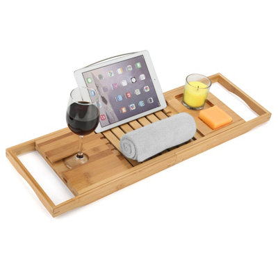 Woodluv Luxury Bamboo Extendable Bathtub Tray, Bath Bridge, Bath Caddy ...