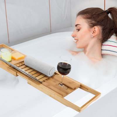 Woodluv Luxury Bamboo Extendable Bathtub Tray, Bath Bridge, Bath Caddy ...