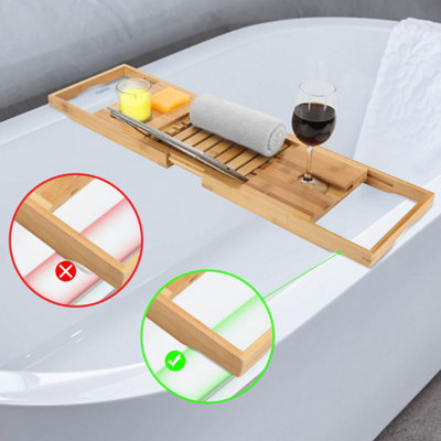 Woodluv Luxury Bamboo Extendable Bathtub Tray, Bath Bridge, Bath Caddy ...