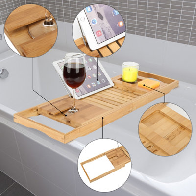 Woodluv Luxury Bamboo Extendable Bathtub Tray, Bath Bridge, Bath Caddy ...