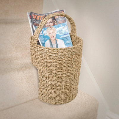Woodluv Seagrass Stair Basket/Step Storage Basket with Handle, Large ...