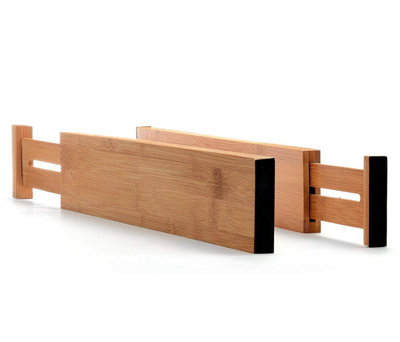 Woodluv Set of 2 Bamboo Wooden Drawer Dividers Separators Organizers ...