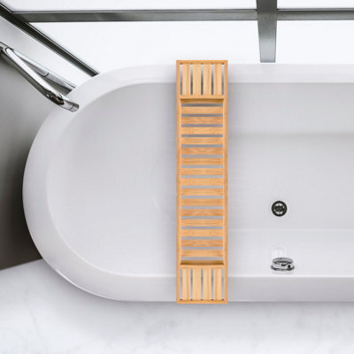 Woodluv Slimline Bamboo Bathtub Caddy Tray Bridge Wooden Bath Rack ...