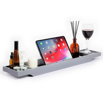 Woodluv Slimline Bamboo Bathtub Caddy Tray Bridge Wooden Bath Rack ...