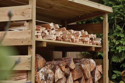 Woodshaw Wooden Log Wood Store Kindling Shelf Garden Storage
