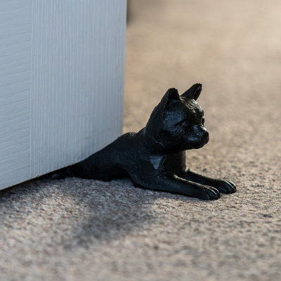 Woodside Heavy Duty Cast Iron Decorative Cat Door Wedge Stop, Doorstop