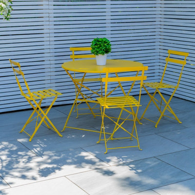 Woodside Wilby 4 Seat Folding Garden Bistro Set - YELLOW | DIY at B&Q