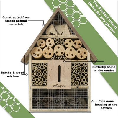 Woodside Wooden Insect Bee House Natural Wood Bug Hotel Shelter Garden ...