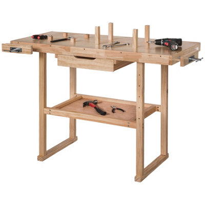 Woodworking Bench - with 2 vices, spacious drawer, shelf 117 x 47,5 x ...