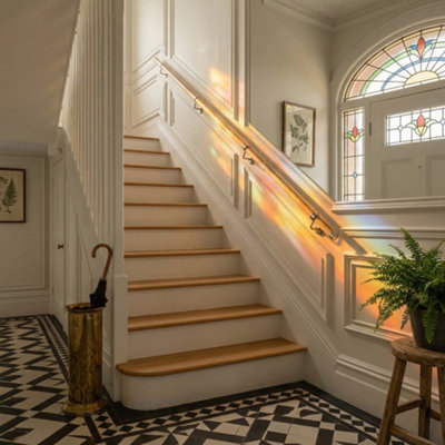 Woodworx Premium Solid Oak & Brushed Nickel 3.6m Indoor Stair Handrail ...