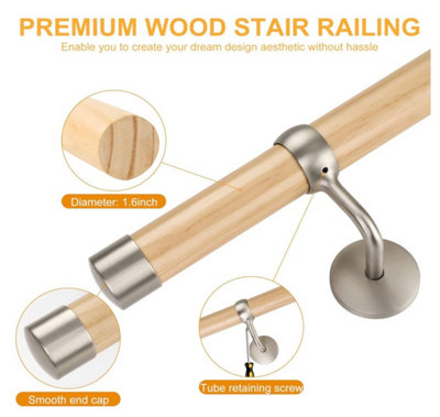 Woodworx Premium Solid Pine & Brushed Nickel 3.6m Indoor Stair Handrail ...