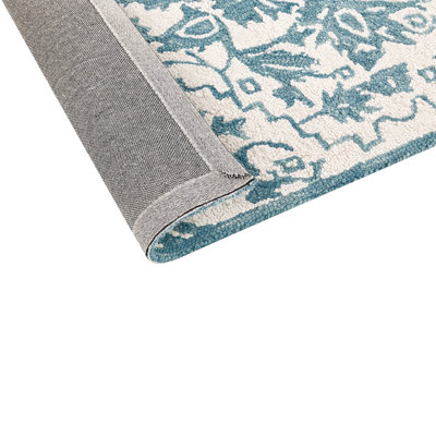 Wool Area Rug 160 x 230 cm White and Blue AHMETLI