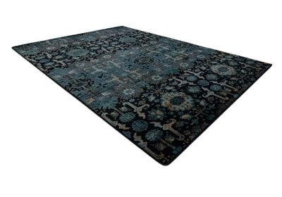 Wool carpet OMEGA KARAJA flowers dark blue 200x300 cm