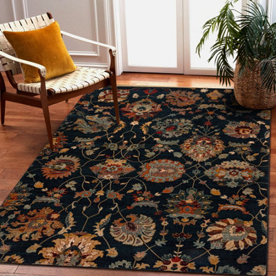 Wool carpet OMEGA LATICA flowers dark blue 235x350 cm