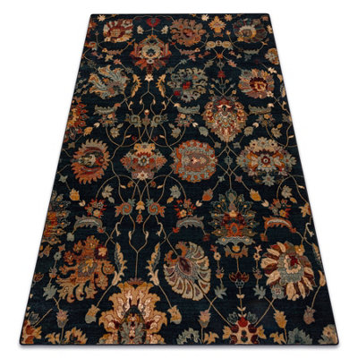 Wool carpet OMEGA LATICA flowers dark blue 235x350 cm