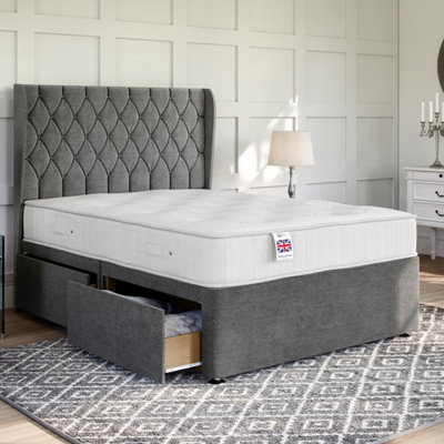 Wool Steel Platform Top Divan Bed Base Only 4FT Small Double with 4 Drawers