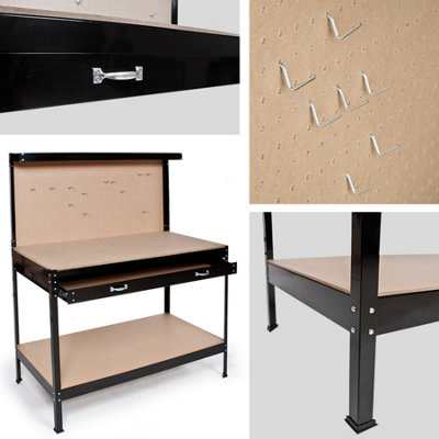 Workbench with pegboard, 2 shelves, 1 large drawer, 12 hooks 120 x 60 x ...