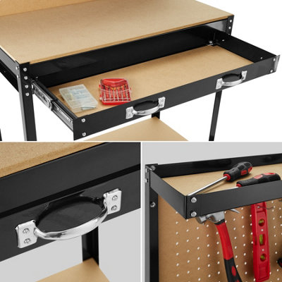 Workbench with pegboard, 2 shelves, 1 large drawer, 12 hooks 81 x 41 x ...