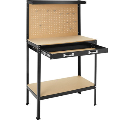 Workbench with pegboard, 2 shelves, 1 large drawer, 12 hooks 81 x 41 x ...