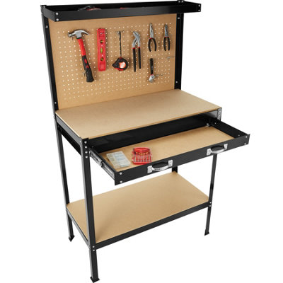 Workbench with pegboard, 2 shelves, 1 large drawer, 12 hooks 81 x 41 x ...