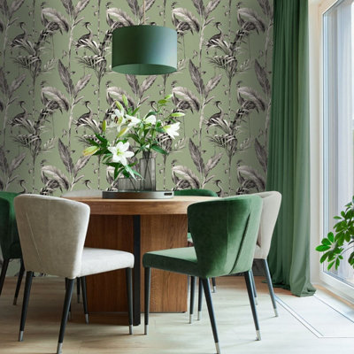 Buy World of Wallpaper Azzurra Leaf Wallpaper Sage Green 9512 at B&Q