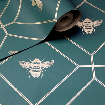 World of Wallpaper Honeycomb Bee Wallpaper Teal 50400