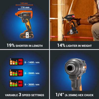 WORX 20V 200Nm Nitro Cordless Brushless Compact Impact Driver (BARE ...