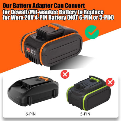Worx 20V 4 Pin Power Tool Battery Adapter Converter for Dewalt 20V and ...