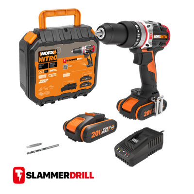 WORX 20V Brushless Cordless Hammer Drill with 2x 2.0Ah Batteries and ...
