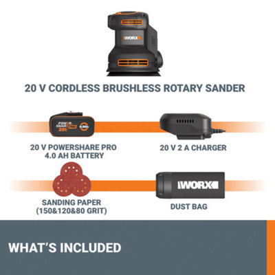 WORX 20V Cordless Brushless 125mm Rotary Sander WX823
