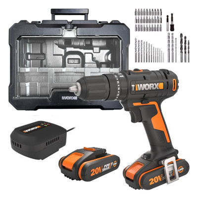 WORX 20V Cordless Hammer Drill with 2x 2.0Ah Batteries and Charger WX370.2