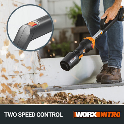 WORX Nitro 20V Cordless Leaf Blower, 1pc 4.0AH Battery, Charger Included, 2-Speed Control ...