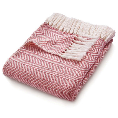 Woven Indoor Outdoor Washable Herringbone Cuddly Throw Coral Pink ...