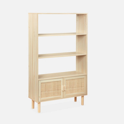 Woven rattan bookcase with storage cupboard Natural - sweeek
