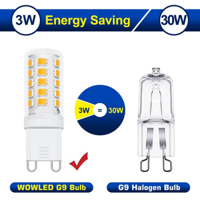 WOWLED G9 LED Light Bulbs, 3W Equivalent to 30W G9 Halogen Bulbs Warm ...