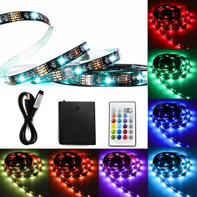 WOWLED RGB LED Strip Lights, 2M 60LEDs USB &Battery Operated 2 in 1 TV ...