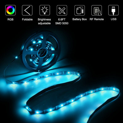 WOWLED RGB LED Strip Lights, 2M 60LEDs USB &Battery Operated 2 in 1 TV ...