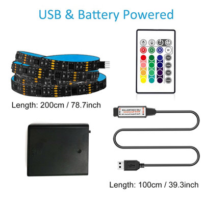 WOWLED RGB LED Strip Lights, 2M 60LEDs USB &Battery Operated 2 in 1 TV ...