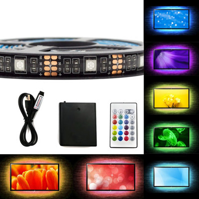 WOWLED USB & Battery Powered 2m 5050 RGB Multi Color LED Strip Light ...