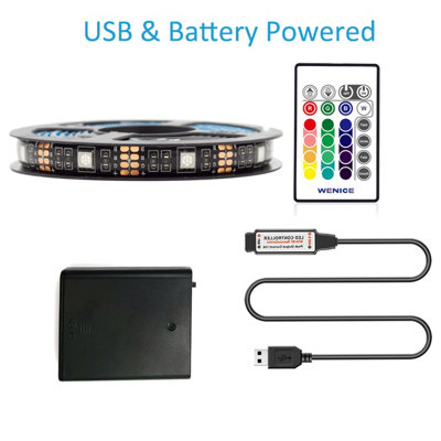 WOWLED USB & Battery Powered 2m 5050 RGB Multi Color LED Strip Light ...