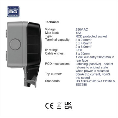 WP22ARCD Double Switched RCD Protected 13A Outdoor Socket