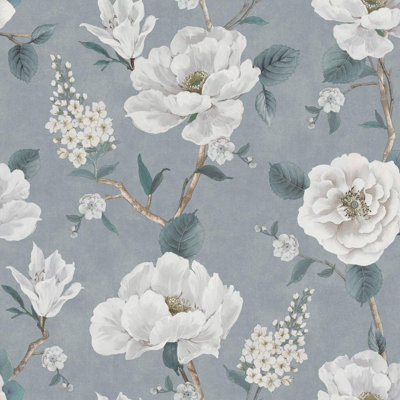WPE Arthouse Ashley Floral Light Blue Vintage Flower Wallpaper E101064AH