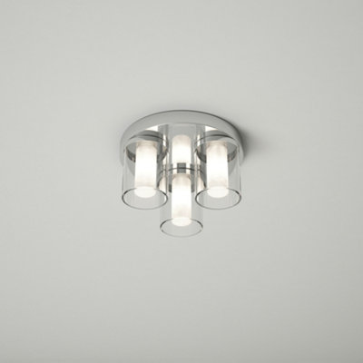 Wren - Chrome Bathroom Flush Ceiling Light with Glass Shades