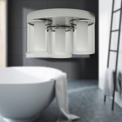 Wren - Chrome Bathroom Flush Ceiling Light with Glass Shades