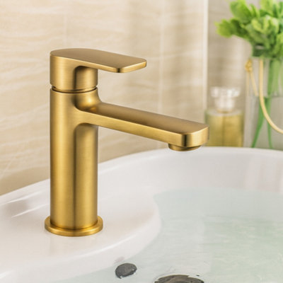 Wrexham Brushed Brass Basin Mixer Tap + Waste