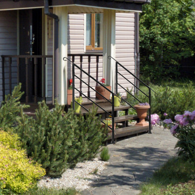 Wrought Iron Outdoor Handrail for 1-4 Steps, Black Transitional Style ...